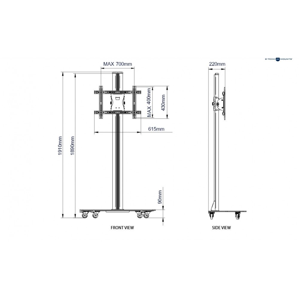 Support écran à roulette 55'