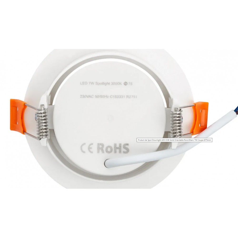 Spot Downlight LED COB Solid Orientable Rond Blanc 7W Coupe Ø75mm